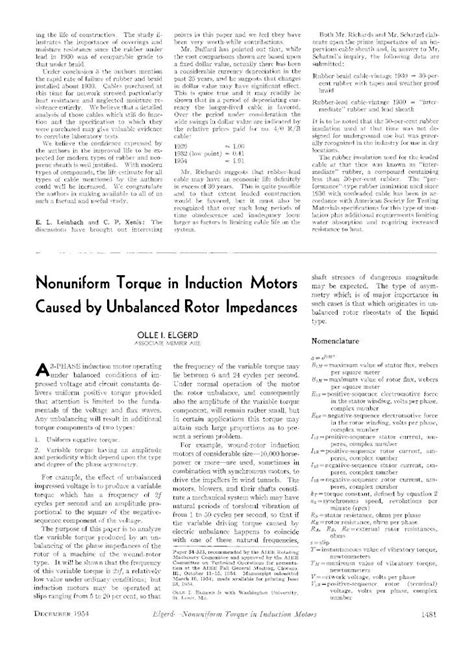Pdf Nonuniform Torque In Induction Motors Caused By Unbalanced Rotor Impedances Includes