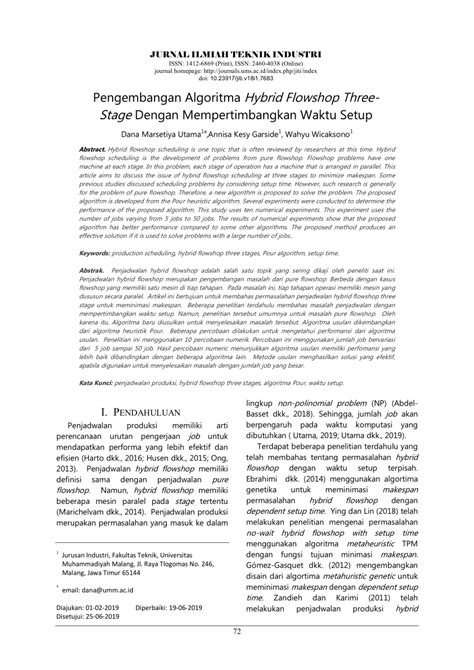 Pdf Pengembangan Algoritma Hybrid Flowshop Three Stage Dengan