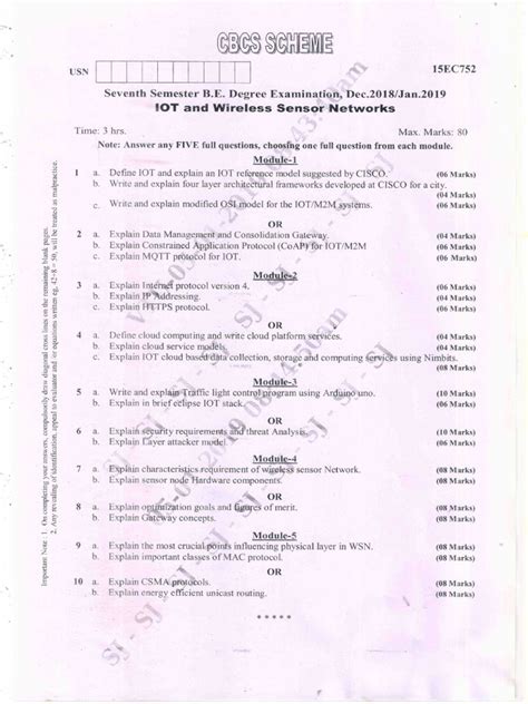 7th Sem Iot And Wireless Sensor Networks Dec 2018 Jan 2019 Pdf