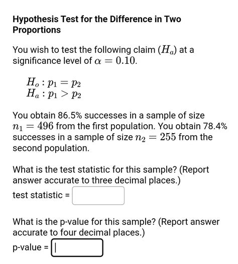 Solved Hypothesis Test For The Difference In Two Proportions