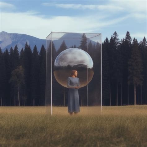 Premium Photo A Woman Stands In A Field With A Giant Bubble In Front