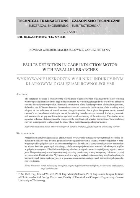 Pdf Faults Detection In Cage Induction Motor With Parallel Branches