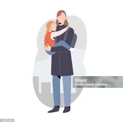 여성 난민 그녀의 아기 아이를 들고 젊은 여자 폐허가 된 도시에서 도망 전쟁 충돌 인도주의 위기 편집 가능한 벡터 일러스트 난민에 대한 스톡 벡터 아트 및 기타 이미지