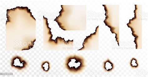 번트 된 종이 구멍 페이지 가장자리 및 모서리 현실적인 화재 불꽃 재와 갈색 화상 불에 탄에 대한 스톡 벡터 아트 및 기타 이미지 불에 탄 종이 코너 Istock