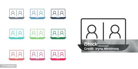 흰색 배경에 격리 된 블랙 비디오 채팅 회의 아이콘 온라인 미팅 업무양식홈 원격 프로젝트 관리 다채로운 아이콘을 설정합니다 벡터