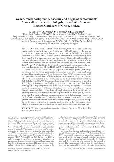 Pdf Geochemical Background Baseline And Origin Of Contaminants From