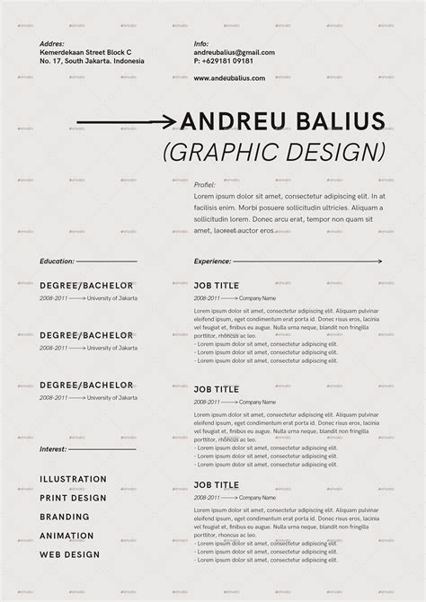Minimalist CV Resume Templates Print Templates GraphicRiver