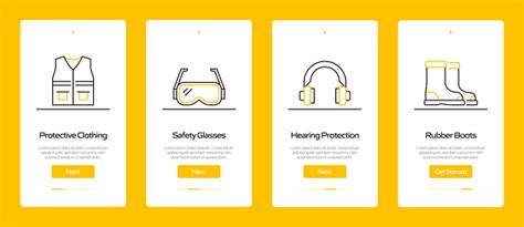 아이콘이 있는 모바일 앱 페이지 화면을 켜는 작업 안전 개념 Ux Ui 디자인 템플릿 벡터 일러스트레이션 건강관리와 의술에 대한