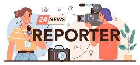 기자 인쇄 상의 헤더 신문 인터넷 및 라디오 저널리즘 Tv 기자 마이크 매스 미디어 직업 벡터 평면 그림으로 사람을 인터뷰 프리미엄 벡터