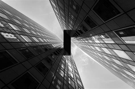 배경 화면 햇빛 화이트 검은 단색화 건축물 반사 하늘 사진술 대칭 마천루 유리 다리 모양 디자인 선 어둠 정면 검정색과 흰색 흑백 사진