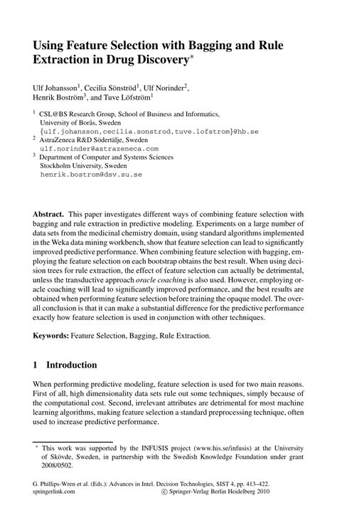 pdf using feature selection with bagging and rule extraction in drug