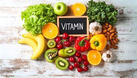 Foods High In Vitamin C On A Wooden Board Healthy Eating Stock Image Image Of Nutrition Text