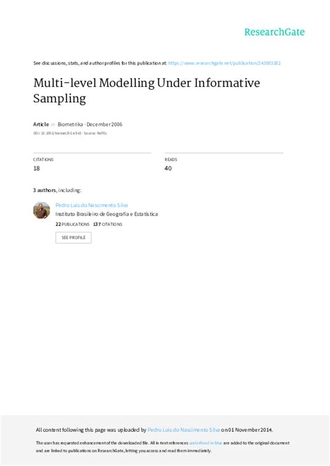 Pdf Multi Level Modelling Under Informative Sampling