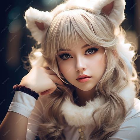 Premium Photo Beautiful Cute Anime Girl Cosplay Catgirl
