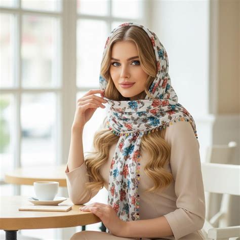 Handmade Crochet Lace Edge Cotton Scarf White Floral Scarf Hijab