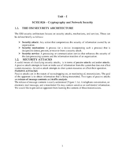 Unit 1 Cns Cns Unit I Scsx1026 Cryptography And Network Security 1 The Osi Security