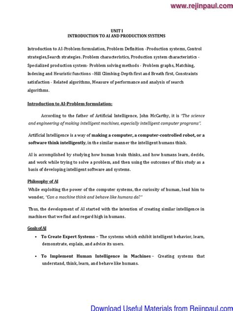 Cs6559 Ai Notes Rejinpaul Pdf Artificial Intelligence Intelligence Ai And Semantics