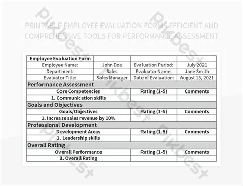 Printable Employee Evaluation Forms Efficient And Comprehensive Tools For Performance Assessment