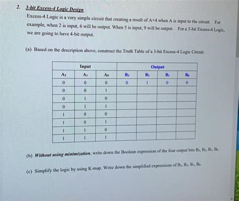 Solved 3 Bit Excess 4 Logic Design Excess −4 Logic Is A Very