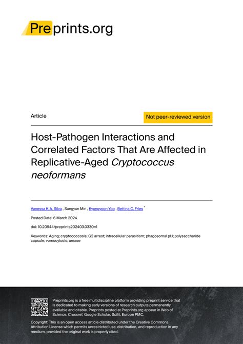 Pdf Host Pathogen Interactions And Correlated Factors That Are Affected In Replicative Aged