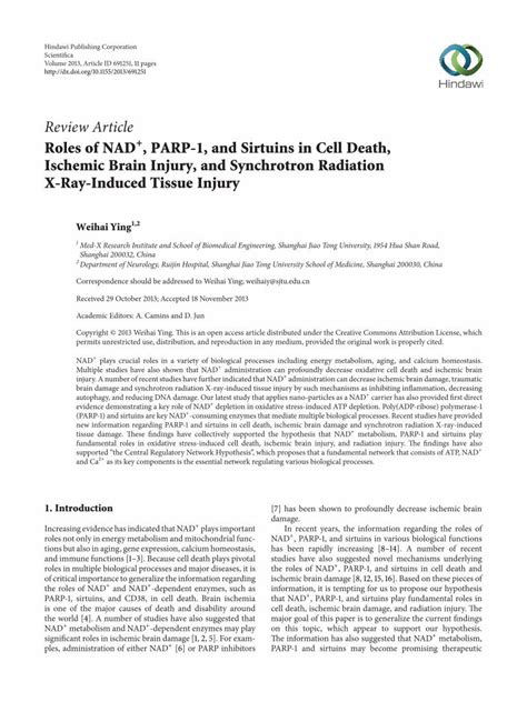 Pdf Review Article Roles Of Nad Parp 1 And Sirtuins In Cell