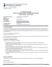 20241 CCT305H5S LEC0201 Syllabus Pdf Institute Office Room 3014 CCT