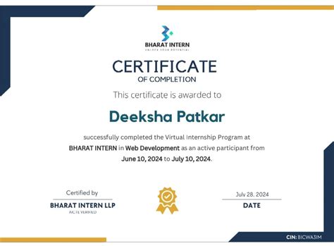 Deeksha Patkar On Linkedin Internship Bharatintern Webdevelopment