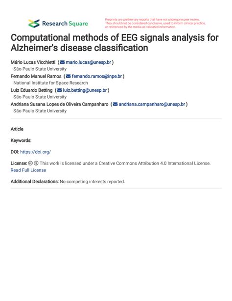 Pdf Computational Methods Of Eeg Signals Analysis For Alzheimers
