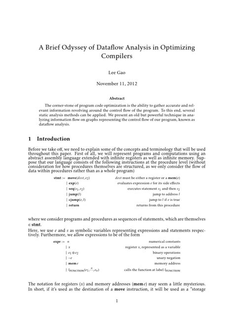 a brief odyssey of dataflow analysis in optimizing compilers pdf