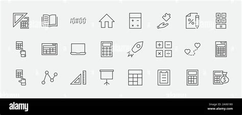 Set Of Calculation Vector Line Icons Contains Such Icons As Calculator