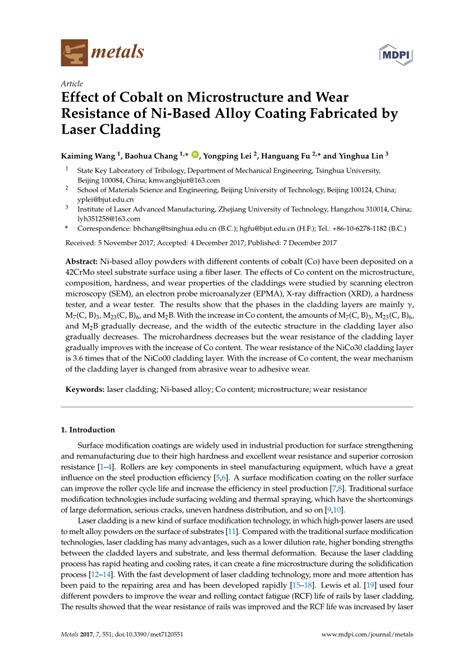 Pdf Effect Of Cobalt On Microstructure And Wear Resistance Of Ni Based Alloy Coating