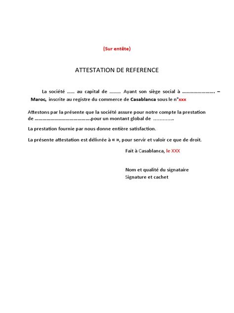 Modèle Attestation De Référence Pdf