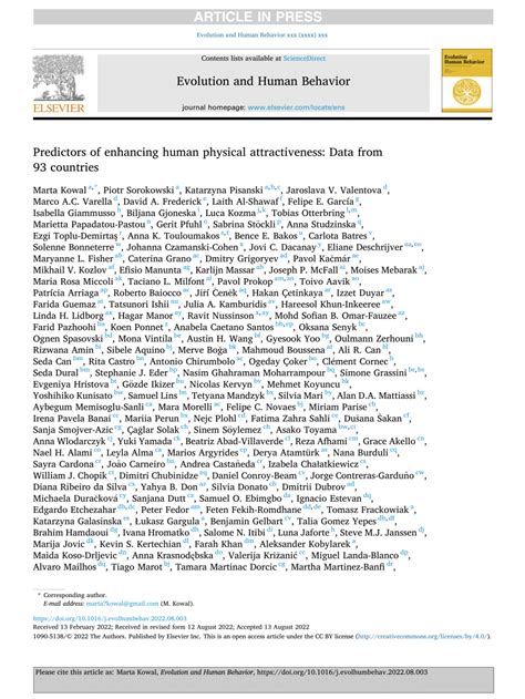 Pdf Predictors Of Enhancing Human Physical Attractiveness Data From 93 Countries