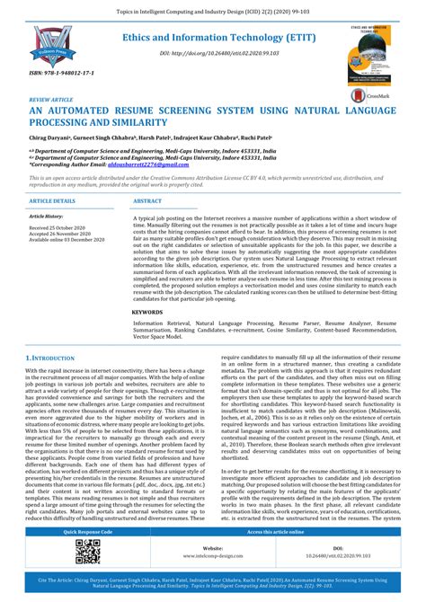 PDF AN AUTOMATED RESUME SCREENING SYSTEM USING NATURAL LANGUAGE