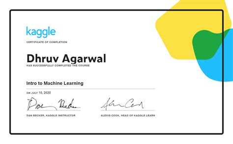 Dhruv Agarwal Completed The Intro To Machine Learning Course On Kaggle