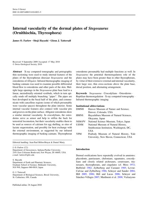 Pdf Internal Vascularity Of The Dermal Plates Of Stegosaurus