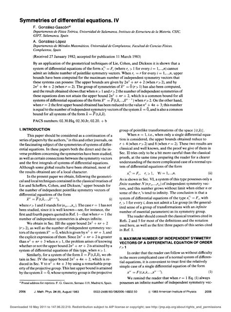 Pdf Symmetries Of Differential Equations Iv
