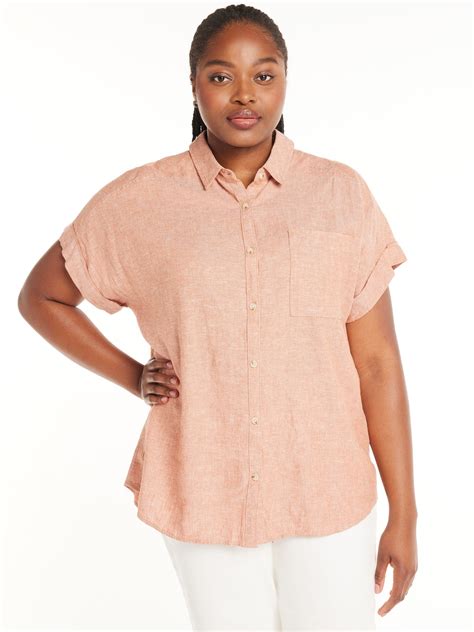 Terra And Sky Womens Plus Size Short Sleeve Button Front Camp Shirt