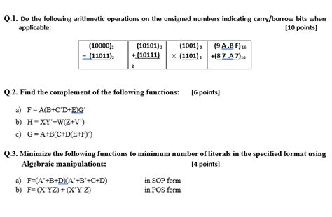 Solved Ql Do The Following Arithmetic Operations On The