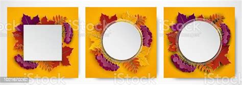 서식 파일의 설정 종이을 추수 감사절 인사말 카드 디자인 포스터 전단지 배너에 대 한 나뭇잎 가 시즌 컬렉션 밝은 노란색 배경