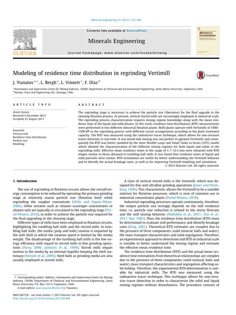 Pdf Modeling Of Residence Time Distribution In Regrinding Vertimill