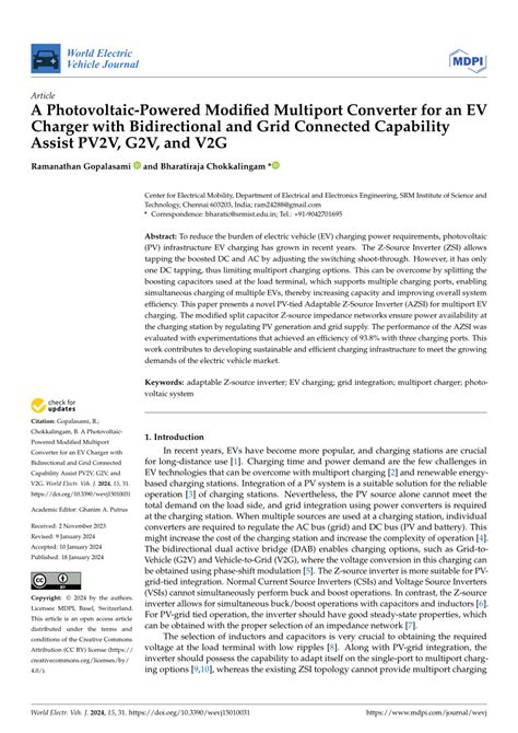 Pdf A Photovoltaic Powered Modified Multiport Converter For An Ev Charger With Bidirectional