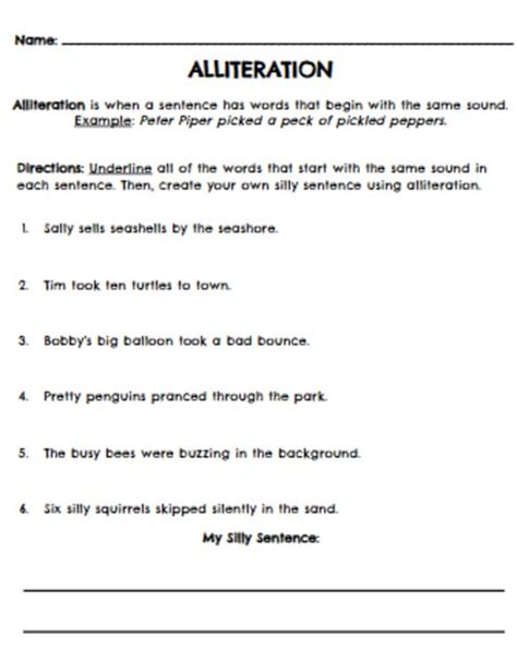 Figurative Language Alliteration Only Worksheet By Eduwithemily