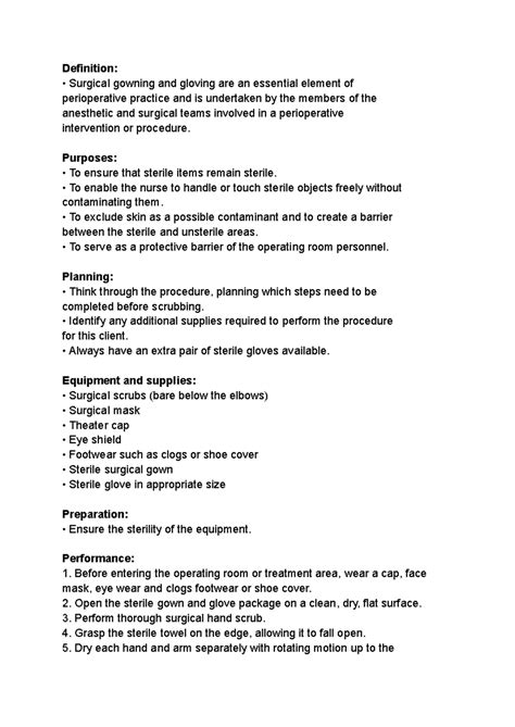 Gowning Gloving Summary Nursing Definition Surgical Gowning And