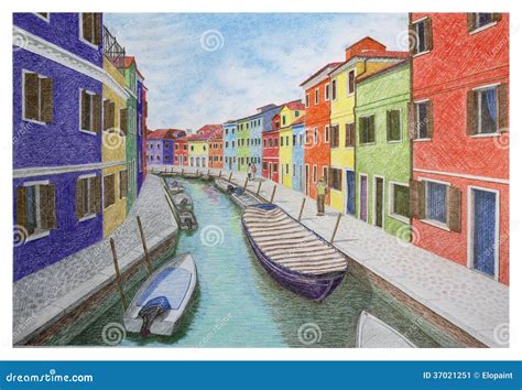 Drawing Of A Channel Stock Illustration Illustration Of Sunny