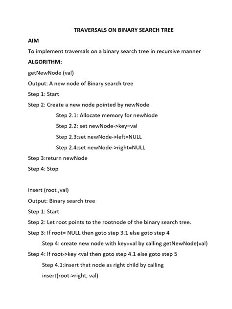 Recursive Traversals On Binary Search Tree Pdf