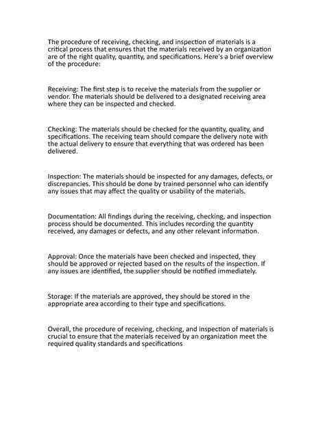 Procedure Of Receiving Checking And Inspection Of Material Here S A Brief Overview Of The