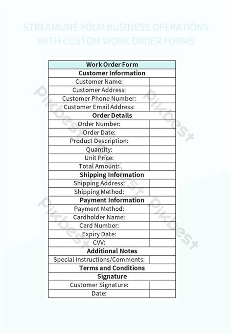 Optimize Your Business Workflow With Tailored Work Order Forms Excel Template Free Download