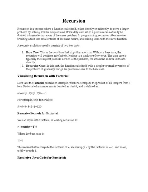 Recursion Lab Work Recursion Recursion Is A Process Where A Function Calls Itself Either