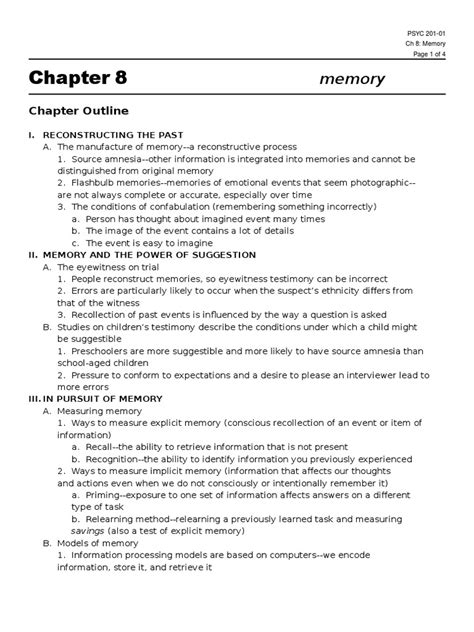 Ch 8 Memory Lecture Notes Download Free Pdf Memory Recall